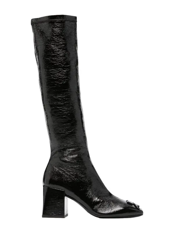 COURREGES 75mm Raised-logo Leather Knee Boots - Black