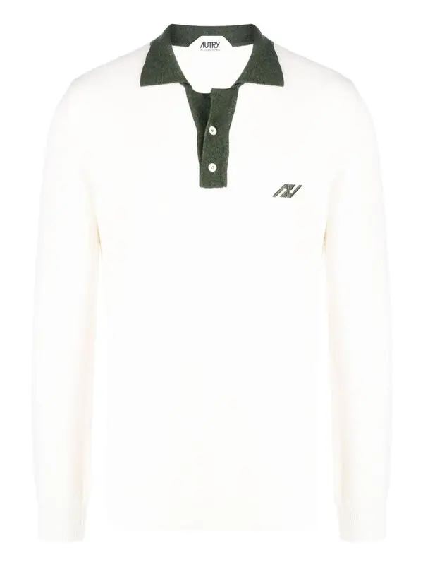 AUTRY Logo-embroidered Contrast-collar Polo Shirt - Neutrals