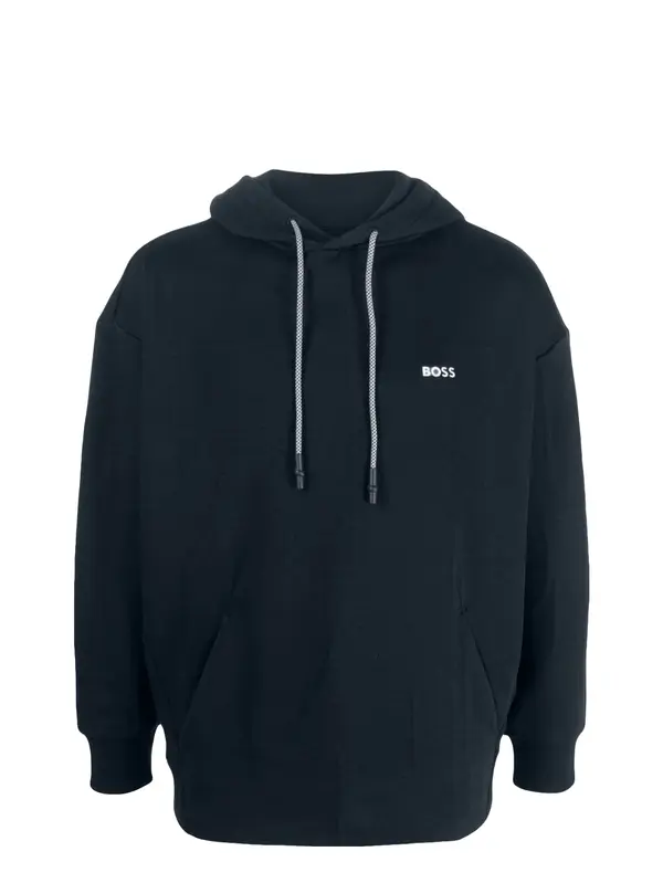 BOSS Logo-embroidered Drawstring Hoodie - Blue