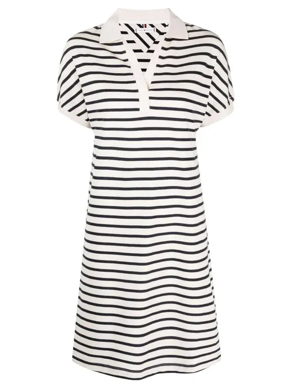 Tommy Hilfiger Logo-embroidered Striped Dress - Neutrals