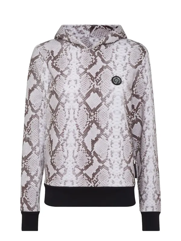 PLEIN SPORT Tiger Head Python Print Hoodie - Grey