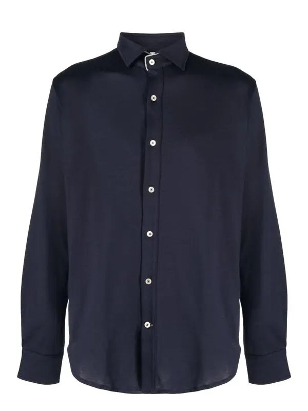 Eleventy Contrasting-trim Cotton Shirt - Blue