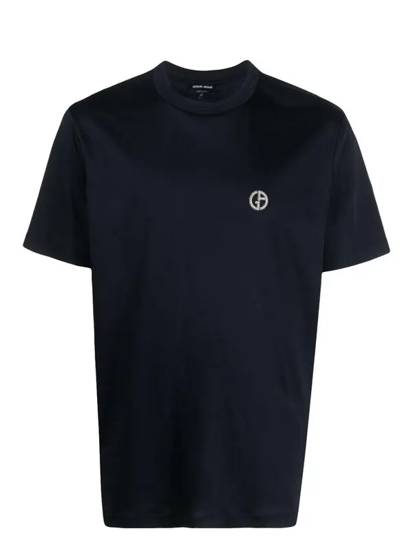Giorgio Armani Logo-embroidered Cotton T-shirt - Blue