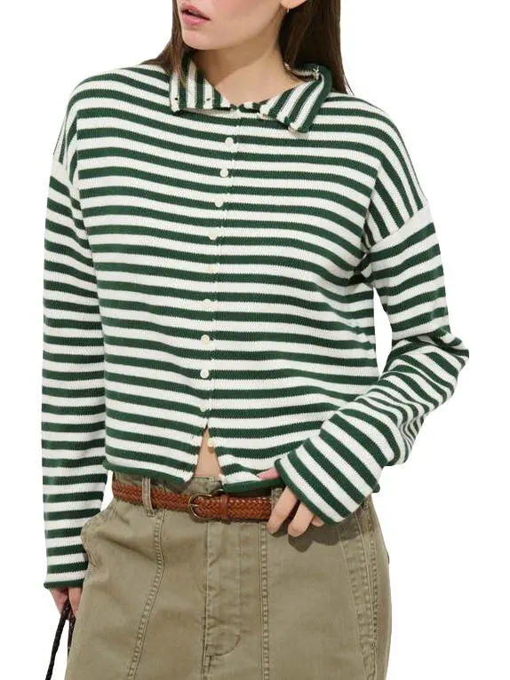 ALEX MILL Taylor Stripe Cotton & Cashmere Cardigan - Forest/ivory