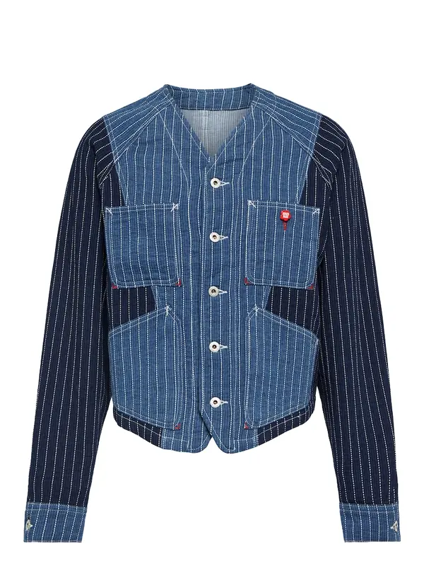 Kenzo Patchwork Striped Denim Jacket - Blue