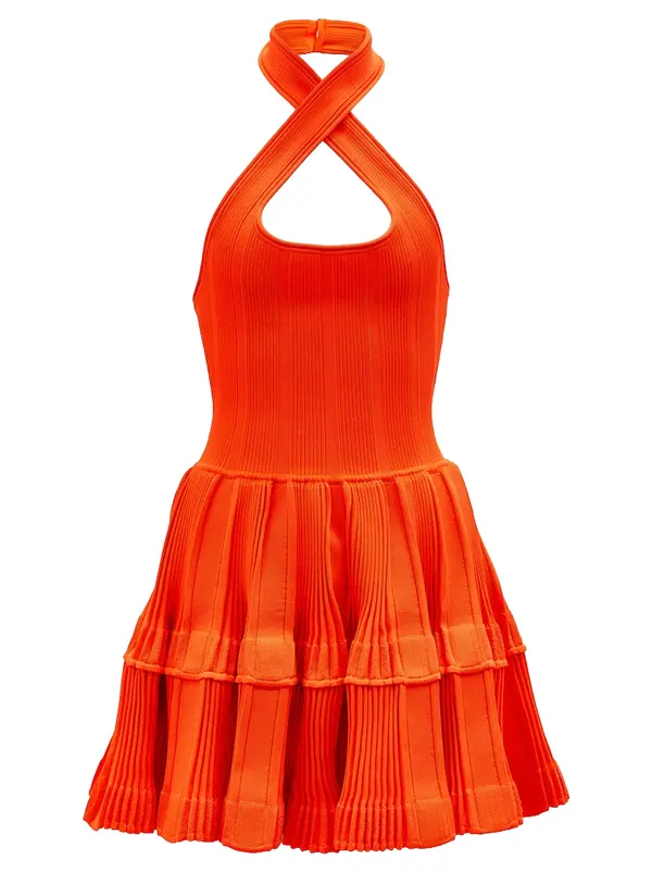 Alaïa Ribbed-knit Halterneck Minidress - Orange
