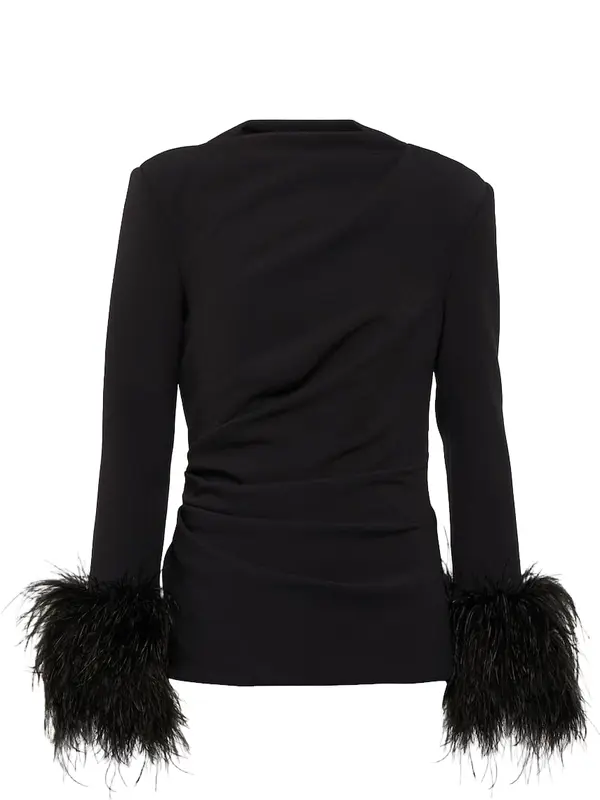 Safiyaa Feather-trimmed Top - Black