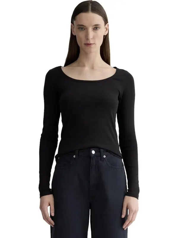 Everlane Luxe Rib Long-sleeve Scoop-neck T-shirt - Black