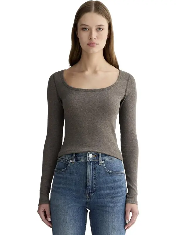 Everlane Luxe Rib Long-sleeve Scoop-neck T-shirt - Heathered Fatigue