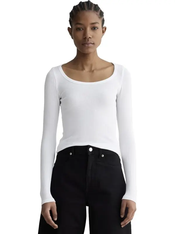 Everlane Luxe Rib Long-sleeve Scoop-neck T-shirt - White