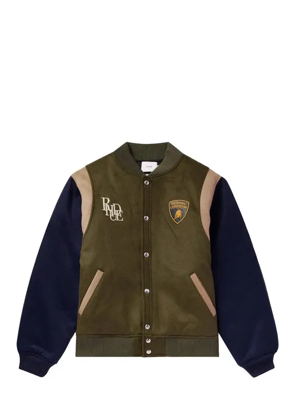 Rhude X Lamborghini Embroidered Wool-blend Flannel Varsity Jacket - Green