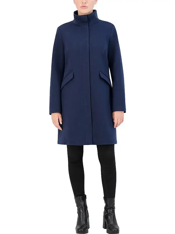 Cole Haan Twill Stand Collar Coat - Navy