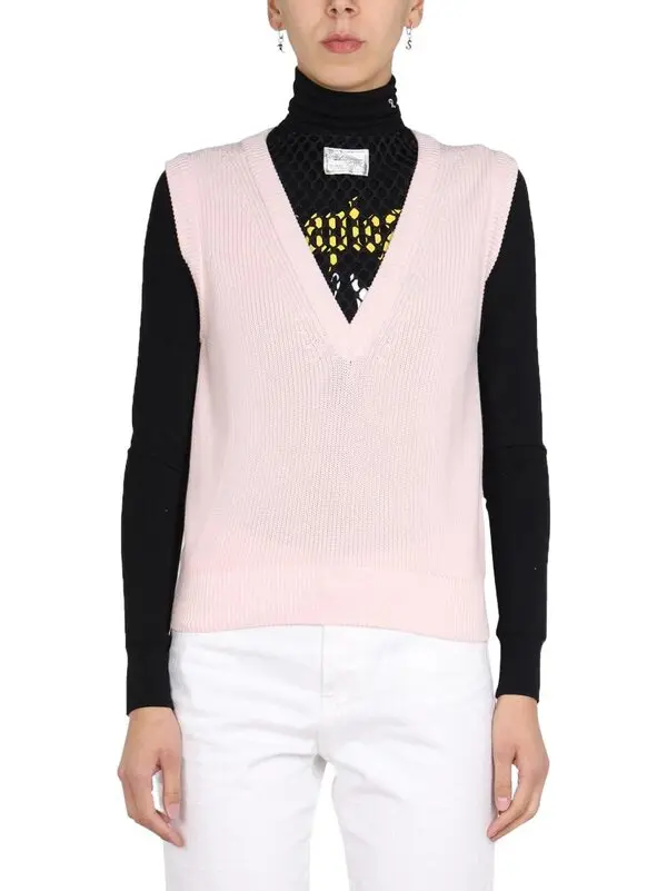Raf Simons Knitted Vest With Mesh Detail - Pink