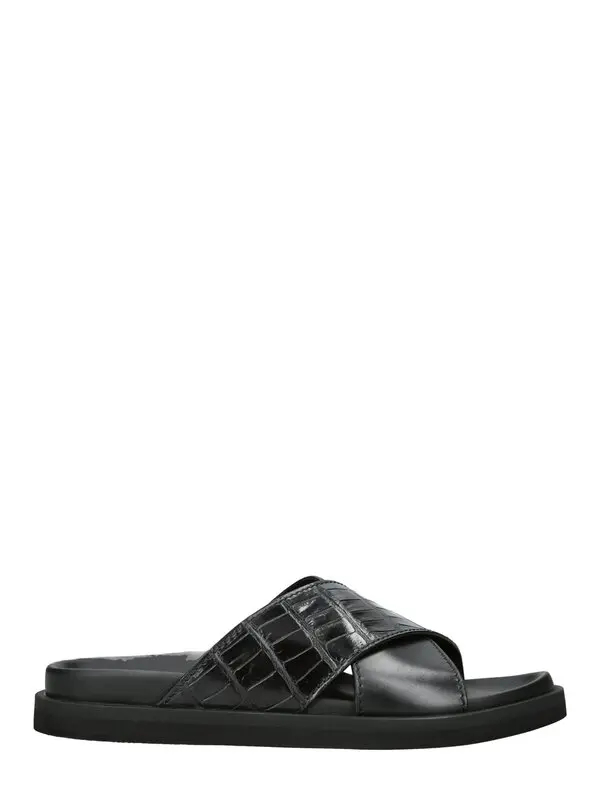 Zegna Crocodile Leather Panarea Slides - Black