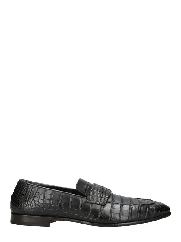 Zegna Crocodile Leather L'asola Loafers - Black
