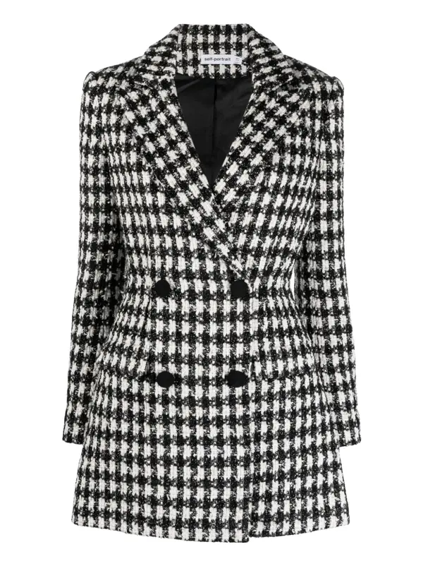 SELF-PORTRAIT Houndstooth Blazer Dress - Black