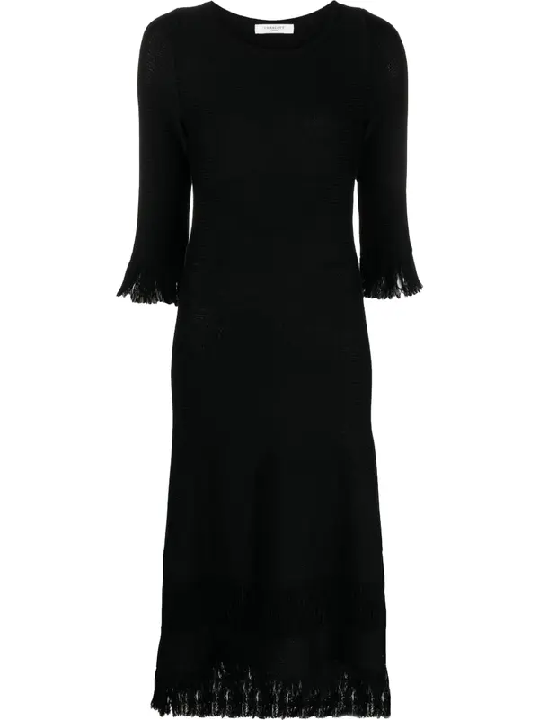 CHARLOTT Fringed-edge Knitted Wool Dress - Black