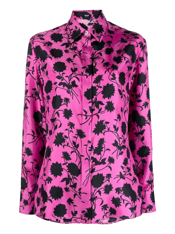 Versace Floral Print Silk Shirt - Black