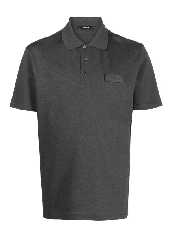 Versace Logo-patch Cotton Polo Shirt - Grey