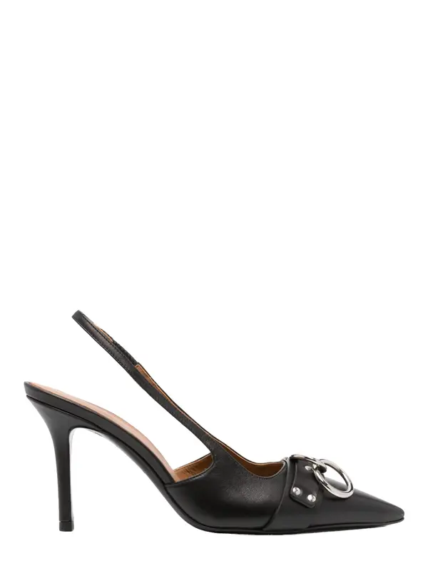 R13 95mm Slingback Leather Pumps - Black