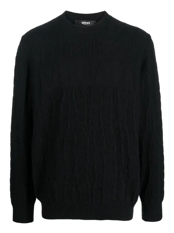 Versace Crocodile-pattern Cable-knit Jumper - Black