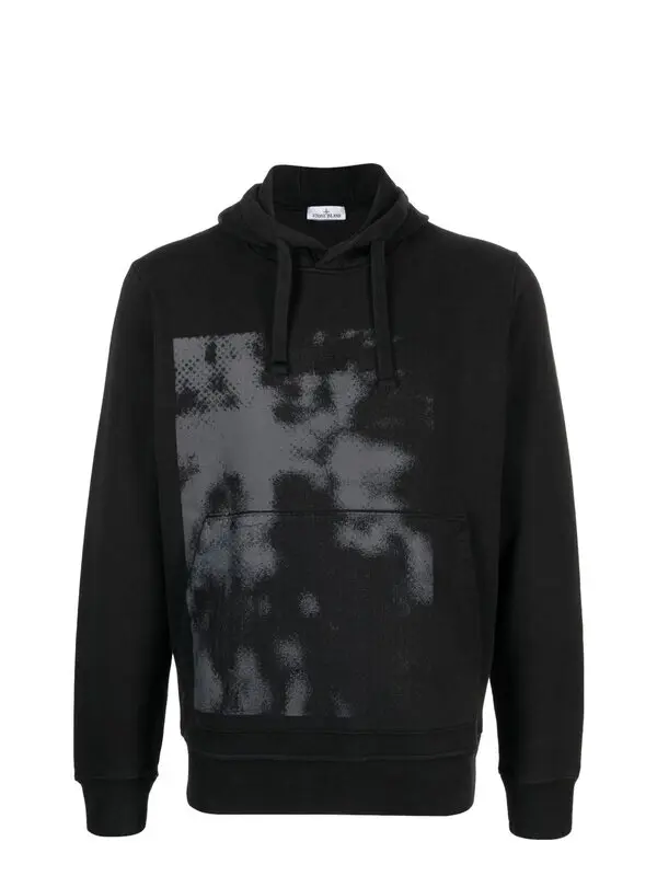 Stone Island Abstract-print Cotton Hoodie - Black