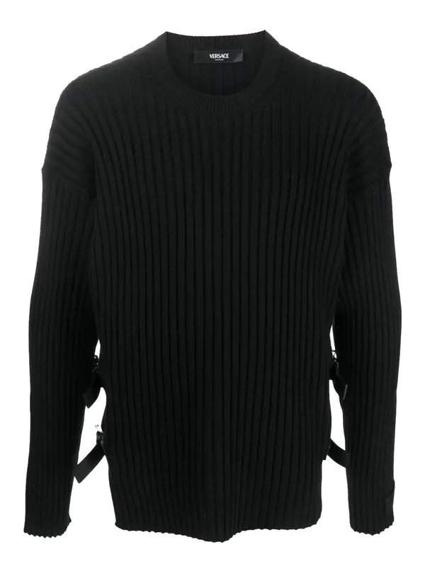 Versace Side-slit Ribbed Jumper - Black