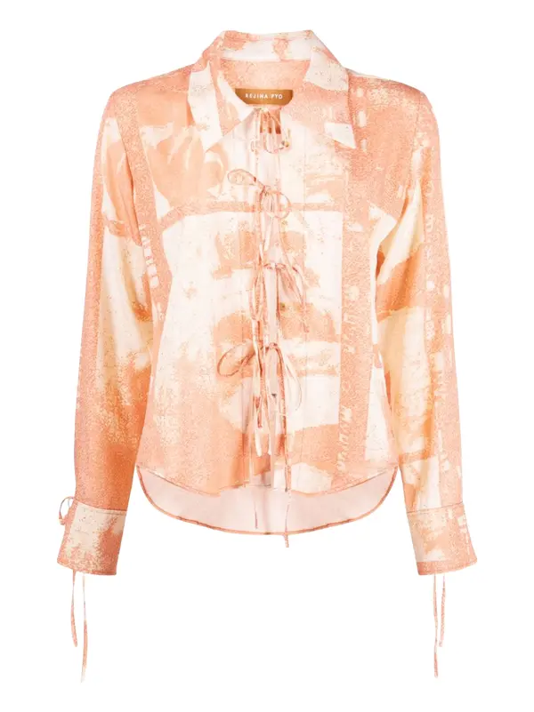REJINA PYO Saskia Crinkled Tie-detail Blouse - Orange