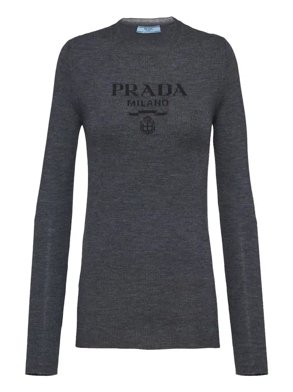 Prada Logo-intarsia Wool Jumper - Grey