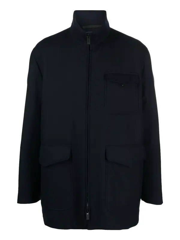 Giorgio Armani Zip-up Virgin Wool Coat - Blue