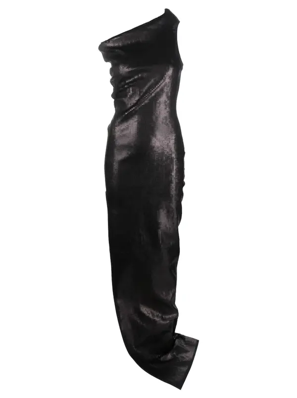 Rick Owens Asymmetric-neck Sequinned Maxi Dress - Black