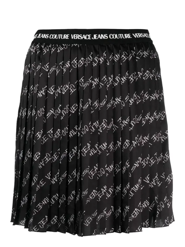 Versace Pleated Logo Miniskirt - Black
