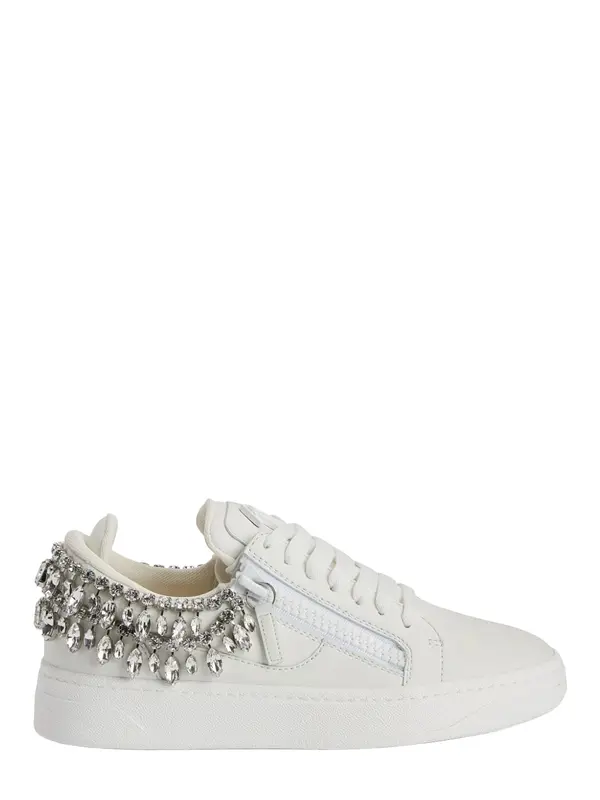 GIUSEPPE ZANOTTI Crystal-embellished Leather Sneakers - White