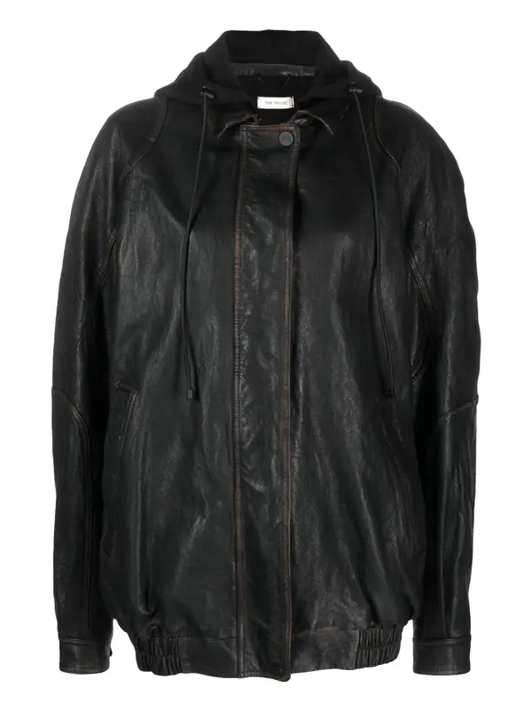 THE MANNEI Batumi Leather Jacket With Drawstring Hood - Black