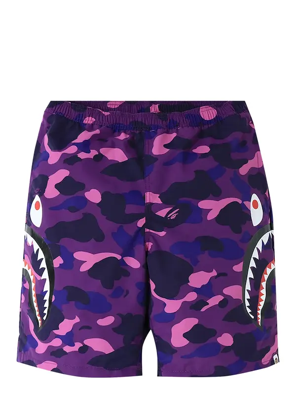 BAPE Color Camo Side Shark Beach Shorts - Purple