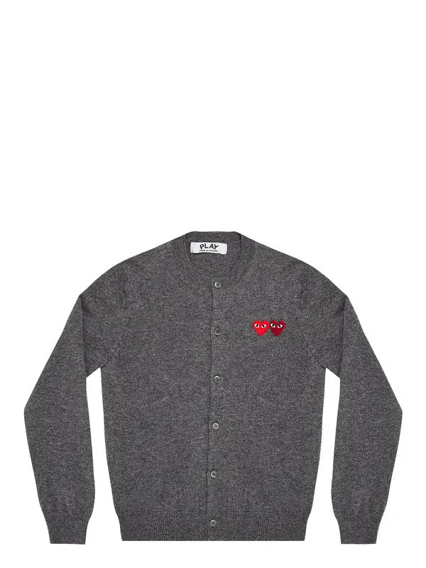 Play Comme Des Garcon Wool Double Heart Cardigan - Grey