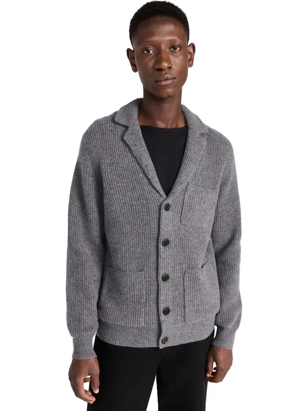 ALEX MILL Ribbed Cashmere Cardigan - Heather Pewter