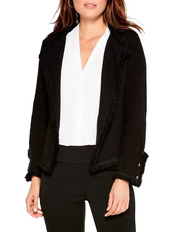 NIC+ZOE Fringe Mix Knit Jacket - Black Onyx
