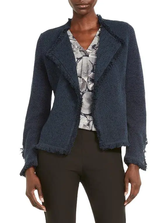 NIC+ZOE Fringe Mix Knit Jacket - Dark Indigo