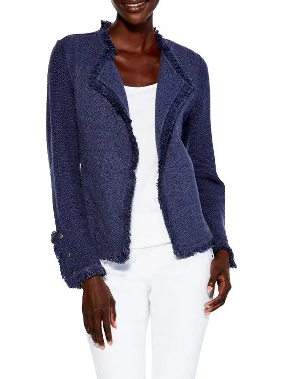 NIC+ZOE Fringe Mix Knit Jacket - Navy