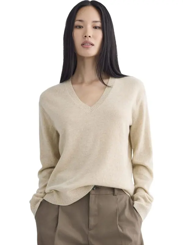 Everlane Classic V Sweater - Heather Light Camel
