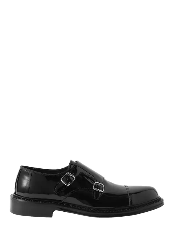 Mr P. Patent-leather Monk-strap Shoes - Black