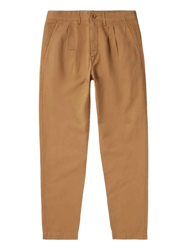 Mr P. Straight-leg Pleated Garment-dyed Cotton And Linen-blend Twill Trousers - Brown