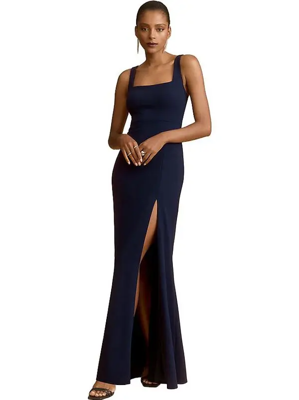 Bhldn Blake Square-neck Crepe Maxi Dress - Navy Blue