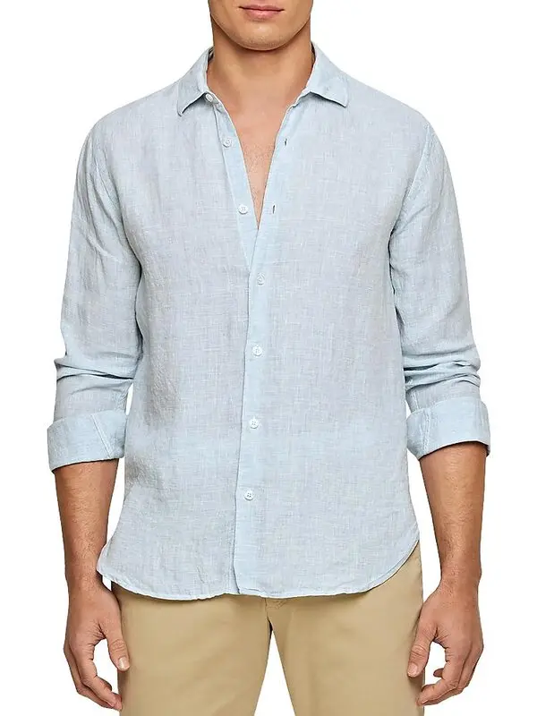 Orlebar Brown Giles Linen Textured Tailored Fit Button Down Shirt - Pale Blue