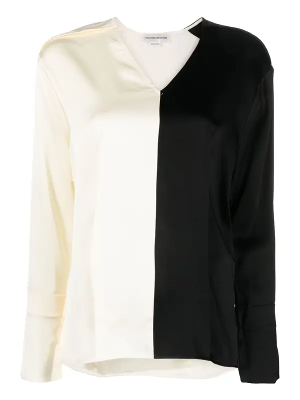 Victoria Beckham Colour-block V-neck Blouse - Black