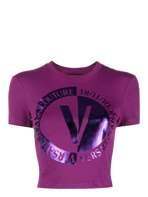 Versace Logo-print Cropped T-shirt - Purple
