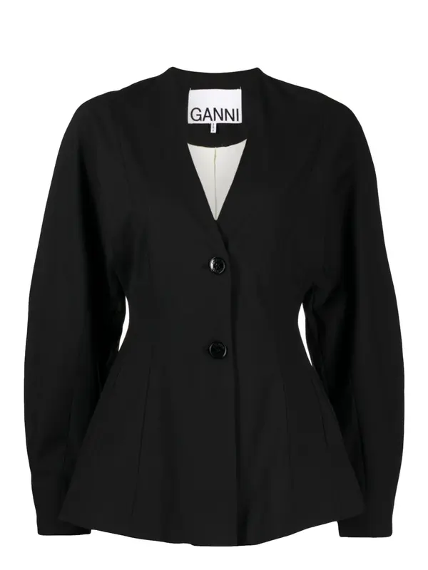 GANNI V-neck Single-breasted Blazer - Black