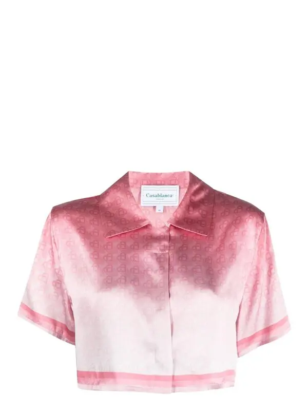 Casablanca Logo-pattern Cropped Silk Shirt - Pink