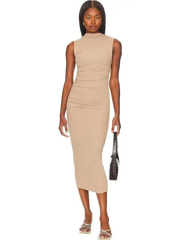 Enza Costa Silk Knit Sleeveless Twist Midi Dress - Parchment